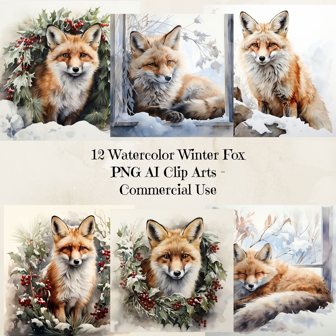 Winter Fox Watercolor Clipart Png, Watercolor Fox Clipart, Printable ...