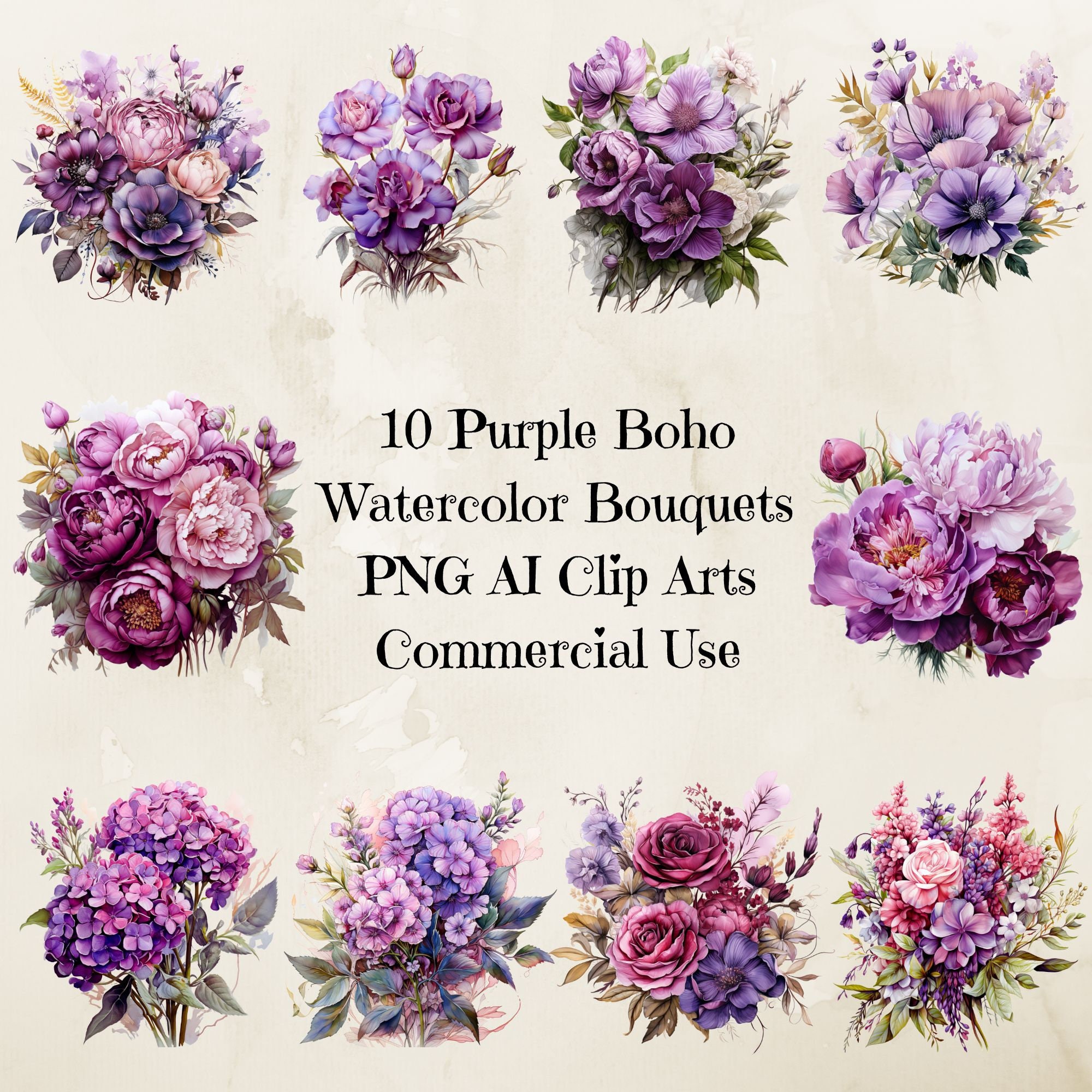 Purple Floral Clipart Floral Watercolor Clipart Violet - Etsy