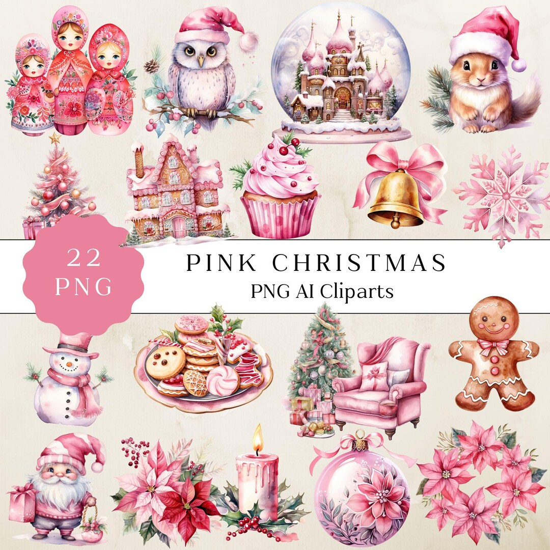 Pink Christmas Png Clipart, Pink Holiday, Watercolor Clipart, Christmas ...
