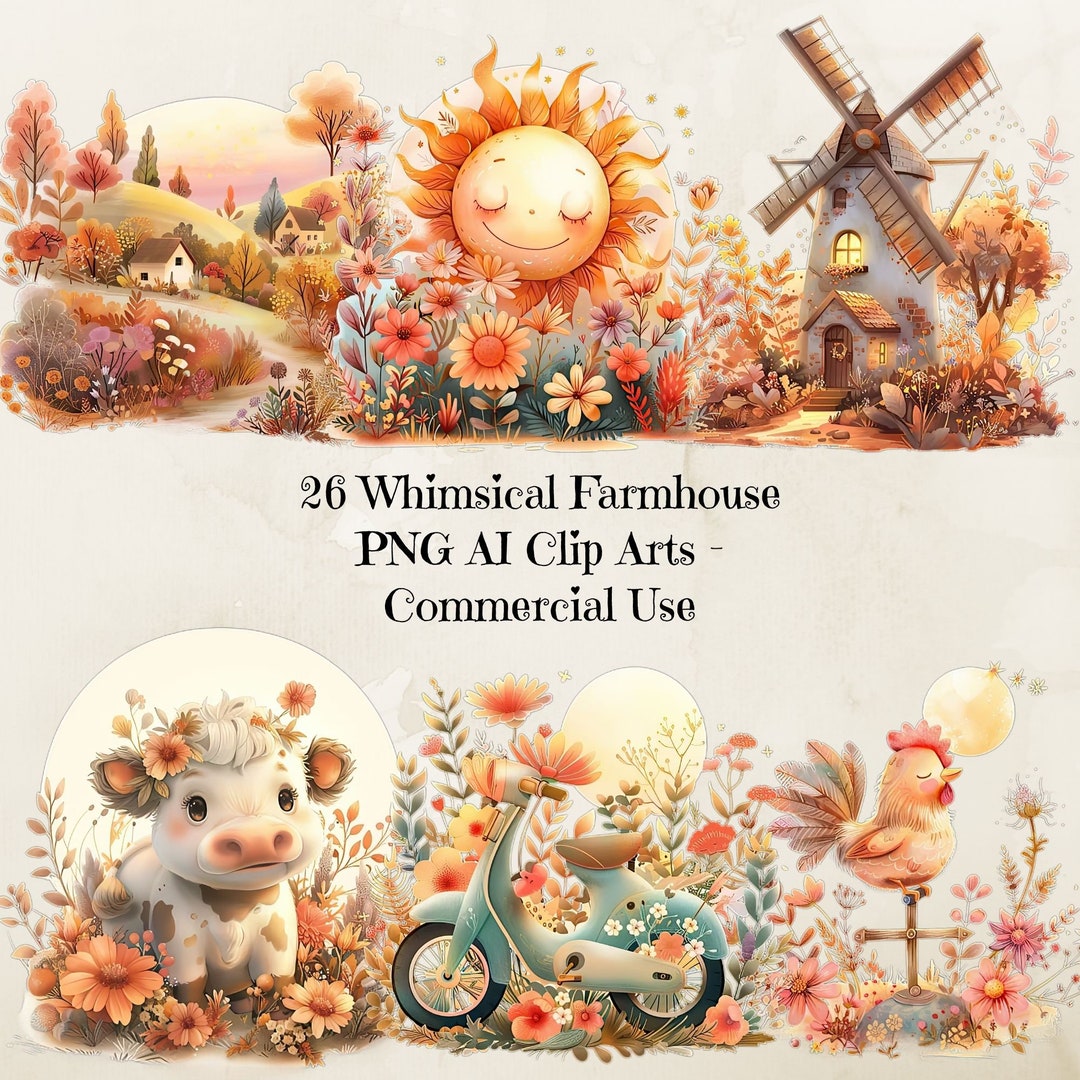 Whimsical Farmhouse Clipart, Cottagecore Farmhouse Png Clipart ...