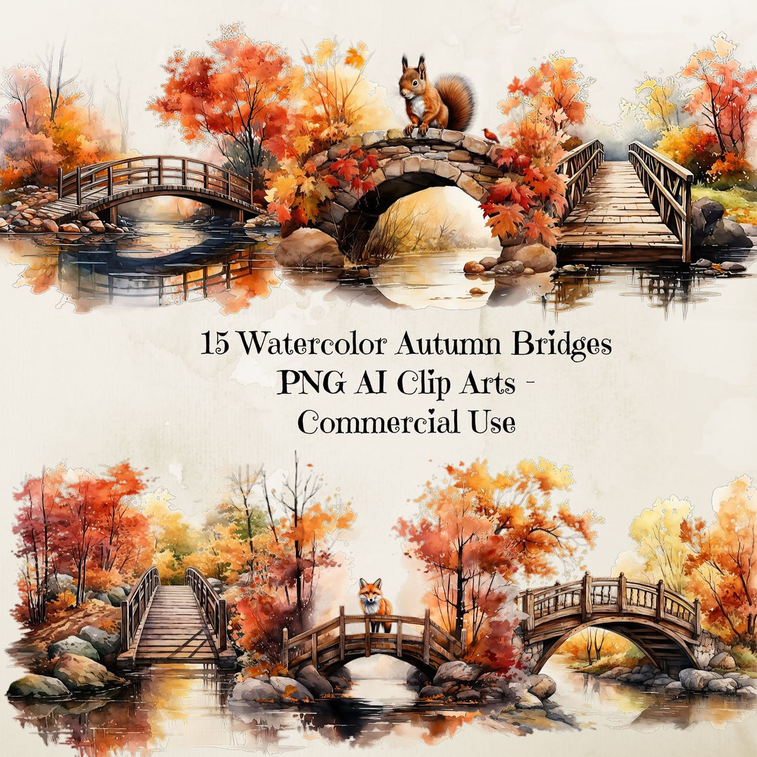 Autumn Bridge Clipart, Watercolor Fall Bridge Clipart, Fall Png, Fall ...