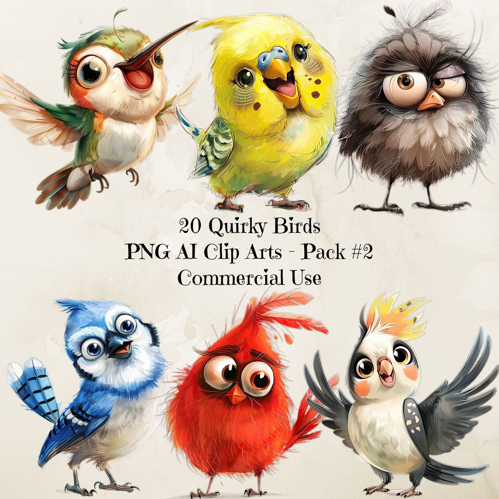 Whimsical Quirky Bird Clipart, Funny Bird Clipart, Cute Caricature ...