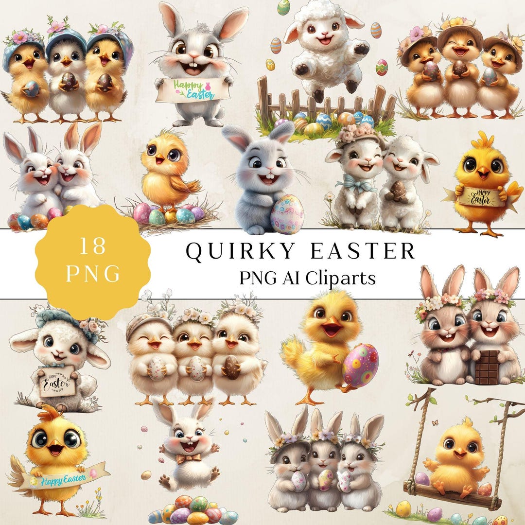 Whimsical Easter Bunny Clipart PNG, Funny Bunny Easter Graphics, Cute ...