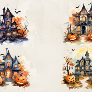Halloween House Clipart, Haunted House, Spooky Clip Art, Watercolor ...