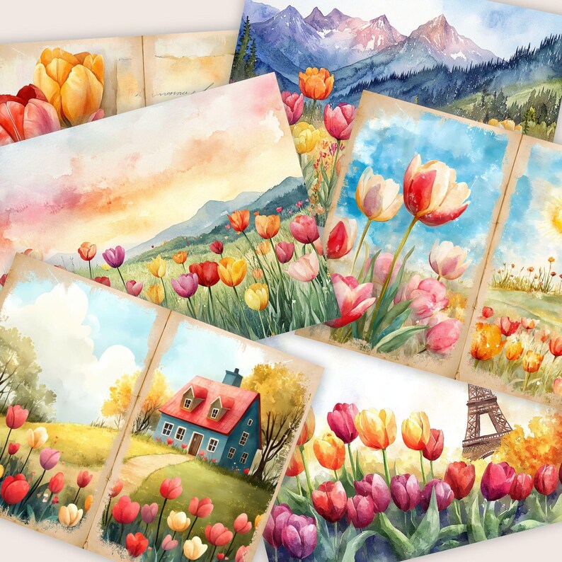 Tulip Junk Journal Pages, Printable Digital Scrapbooking Ephemera ...