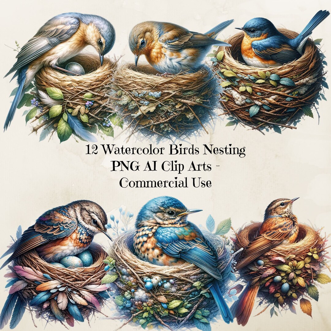 Bird Nesting Clipart, Bird Nest Clipart, 10 Png Spring Watercolor ...