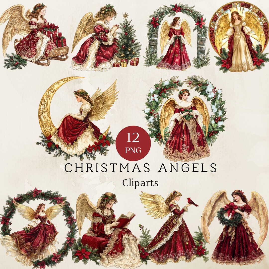 Digital Christmas Angel Clipart, Cute Holiday Png, Printable PNG ...