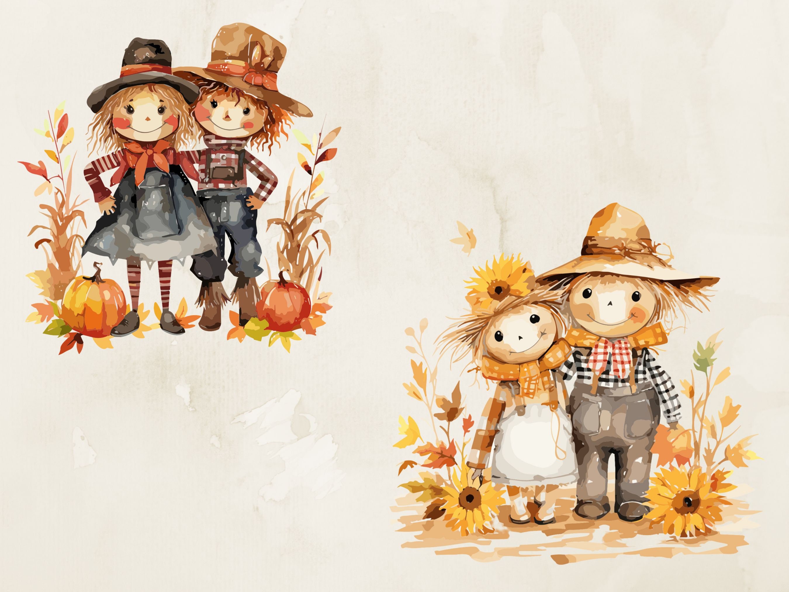 Watercolor Scarecrow Clipart Bundle Scarecrow Clipart Autumn - Etsy