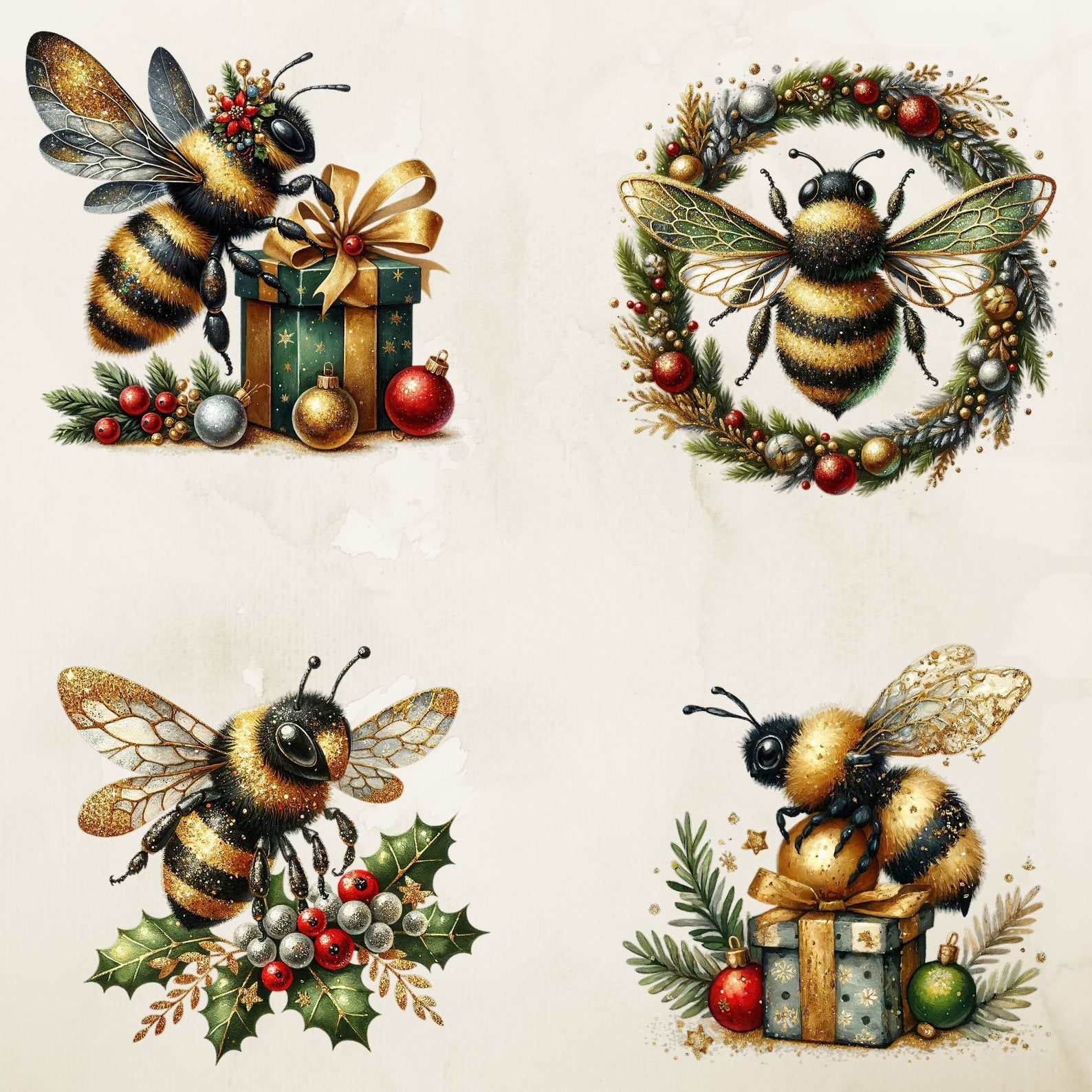 Christmas Bee Clipart, Cute Bee Png Clipart, Digital Bee Clipart, Card ...