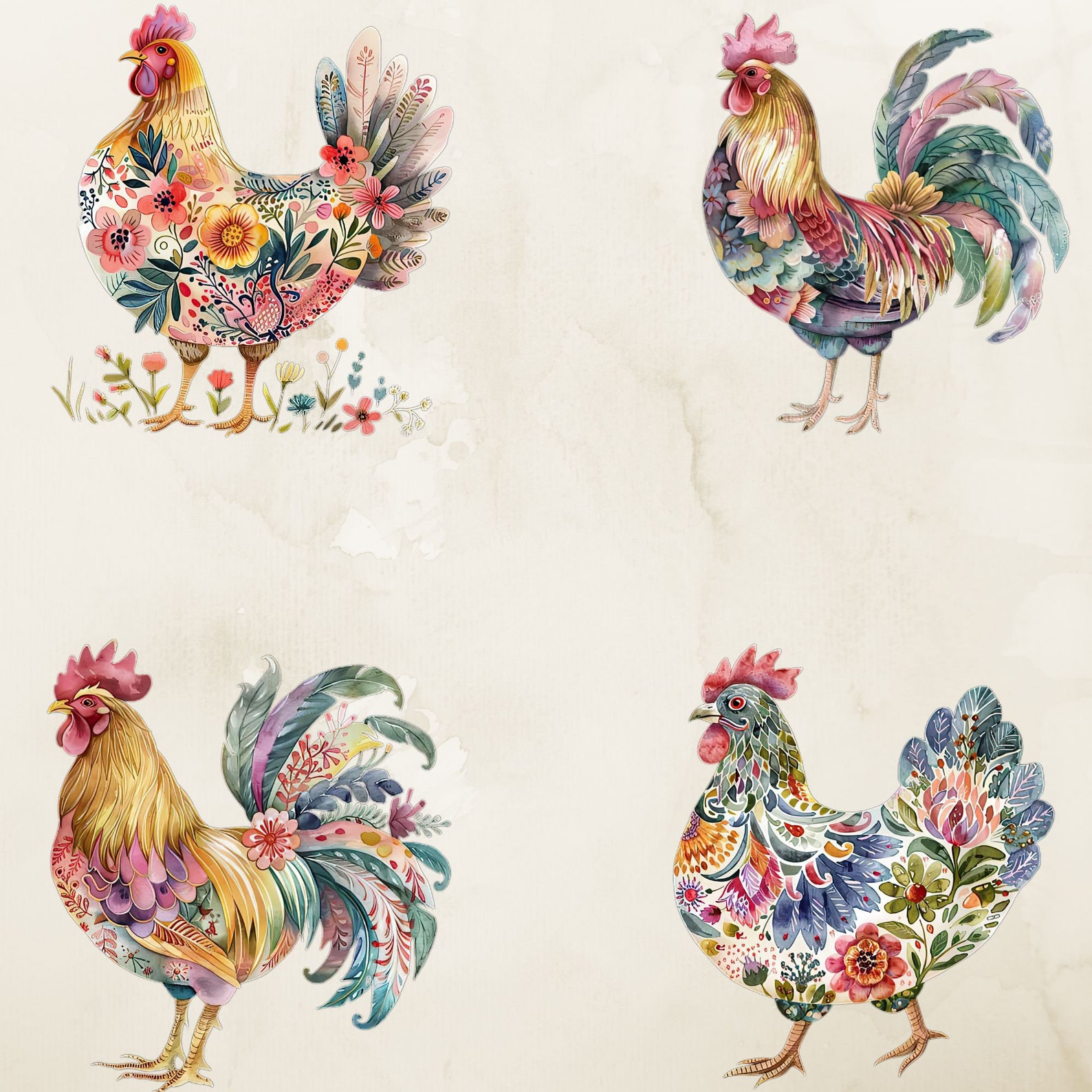 Watercolor Floral Chicken Png, Cardmaking Chickens, Watercolor Rooster ...