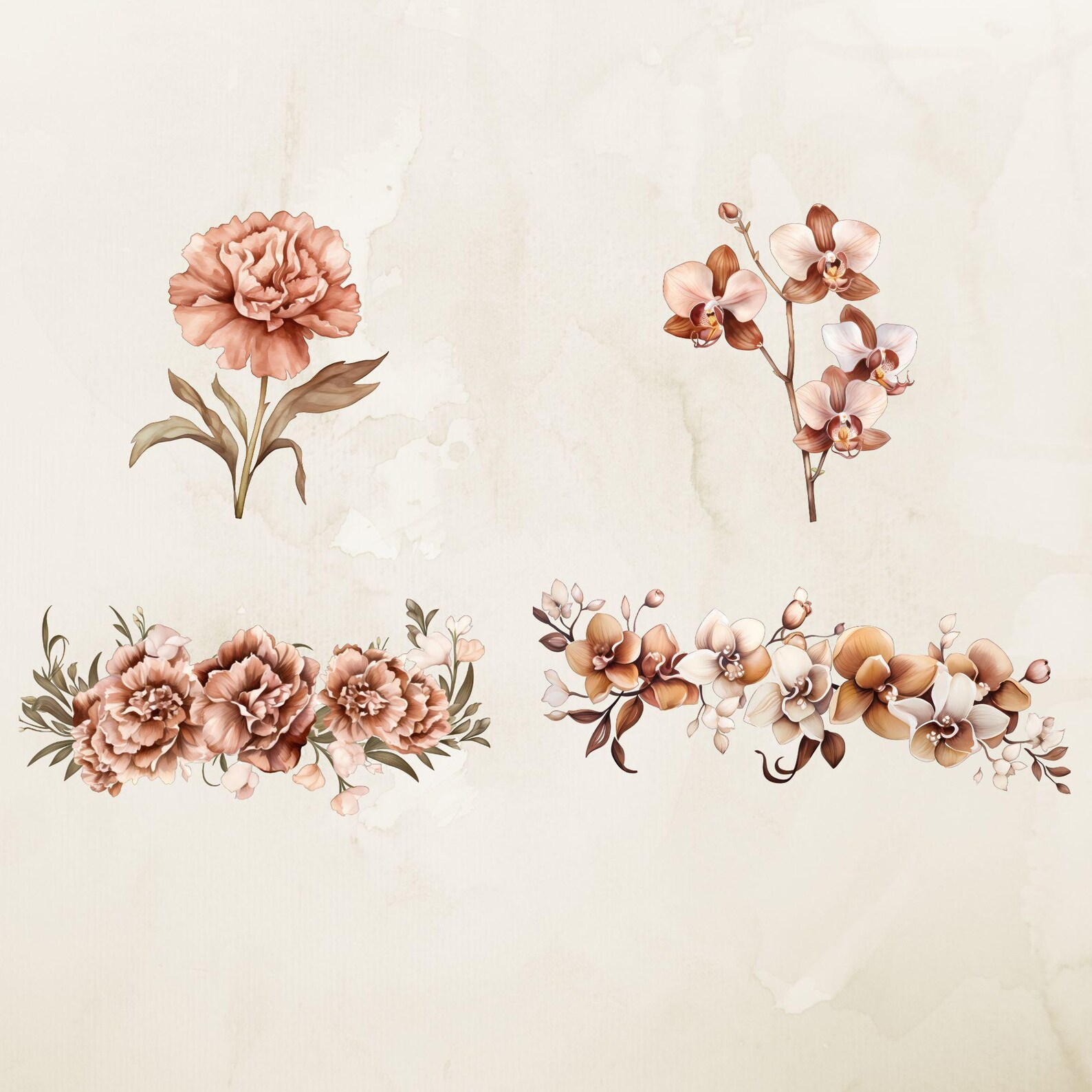Mocha Mousse Flowers Clipart, Watercolor Flowers PNG, Watercolor ...