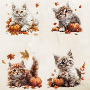 Fall Cat Clipart, Cute Autumn Cats Clipart, Cat Clip Art, Fall Cat ...