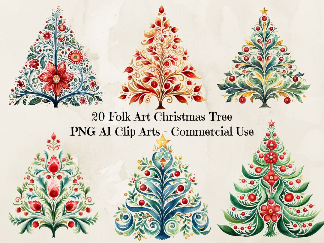 Watercolor Scandinavian Christmas Clipart Folk Art Christmas - Etsy
