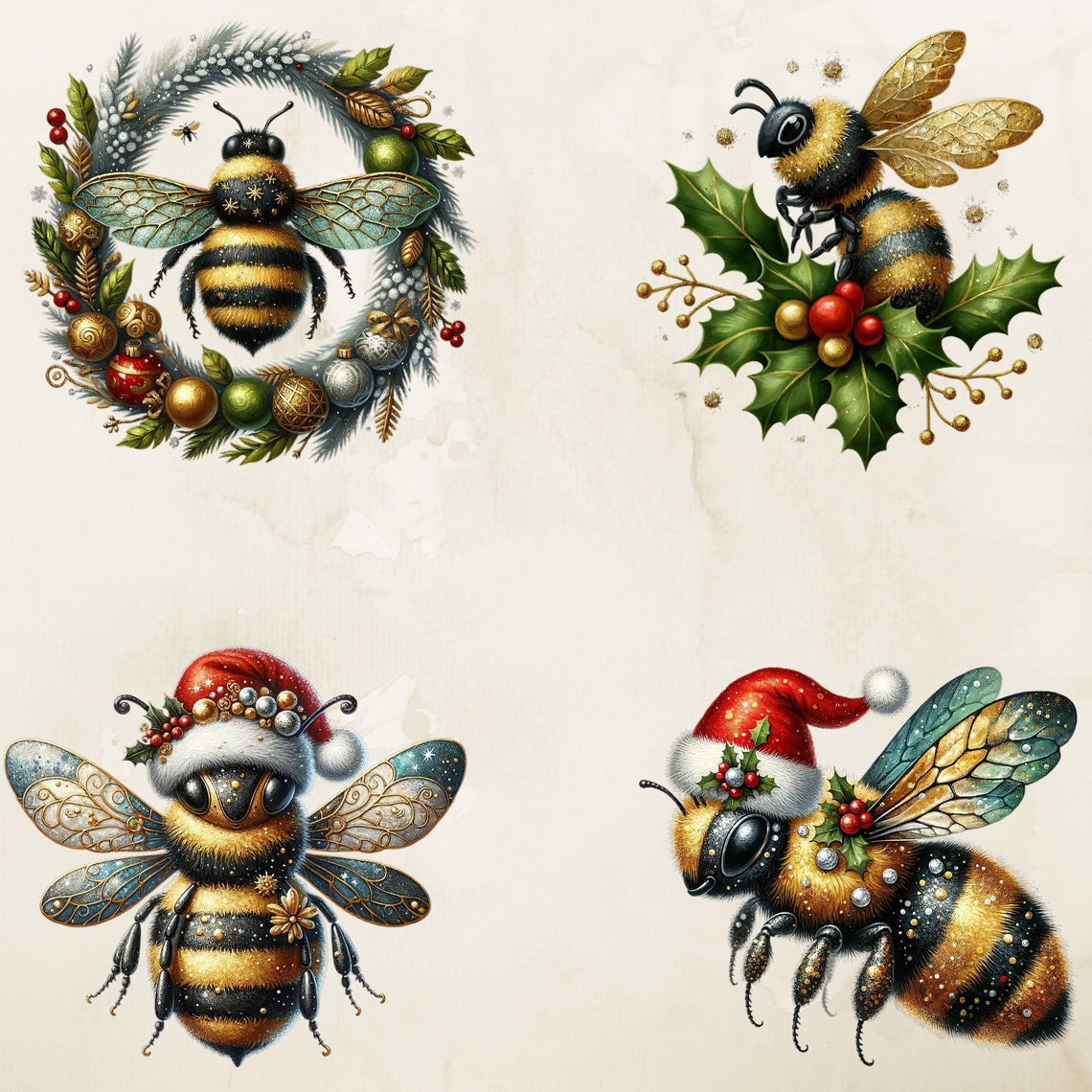 Christmas Bee Clipart, Cute Bee Png Clipart, Digital Bee Clipart, Card ...