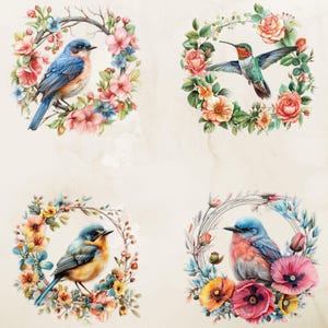 Watercolor Bird in Floral Wreath Png, Bird in Wreath, Watercolor Spring ...