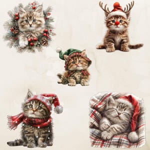 Watercolor Christmas Cat Clipart Bundle, Cute Christmas Cat Clipart ...