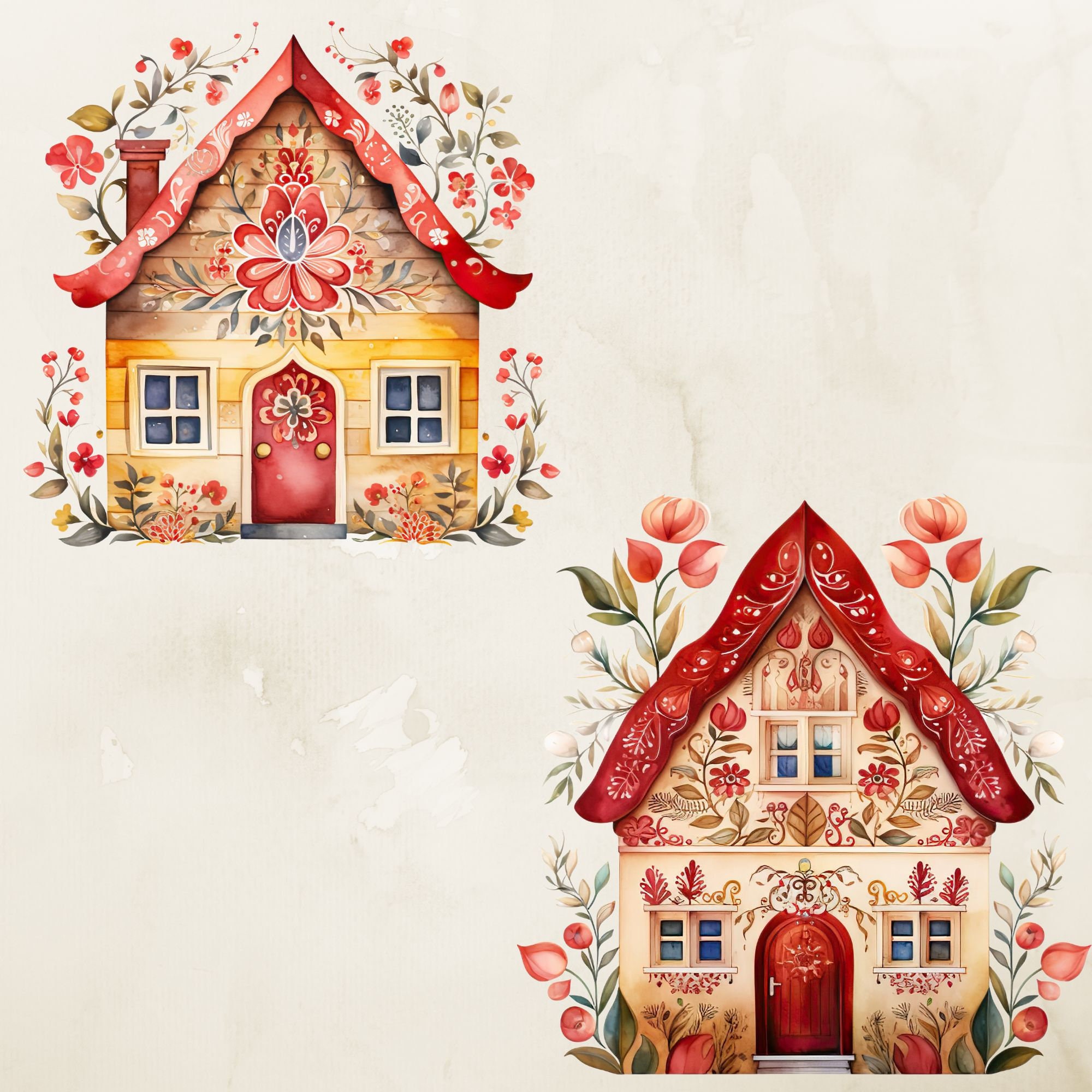 Watercolor Nordic Houses Clipart, Scandinavian Houses Clipart, Winter ...