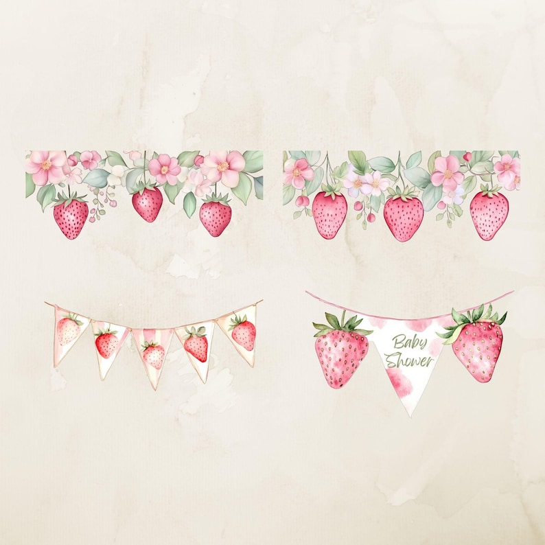 Strawberry Baby Shower Clipart, Berry Sweet Watercolor PNG, Cute Berry ...
