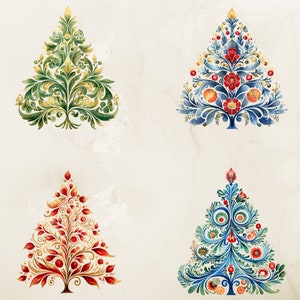 Watercolor Scandinavian Christmas Clipart, Folk Art Christmas Png ...