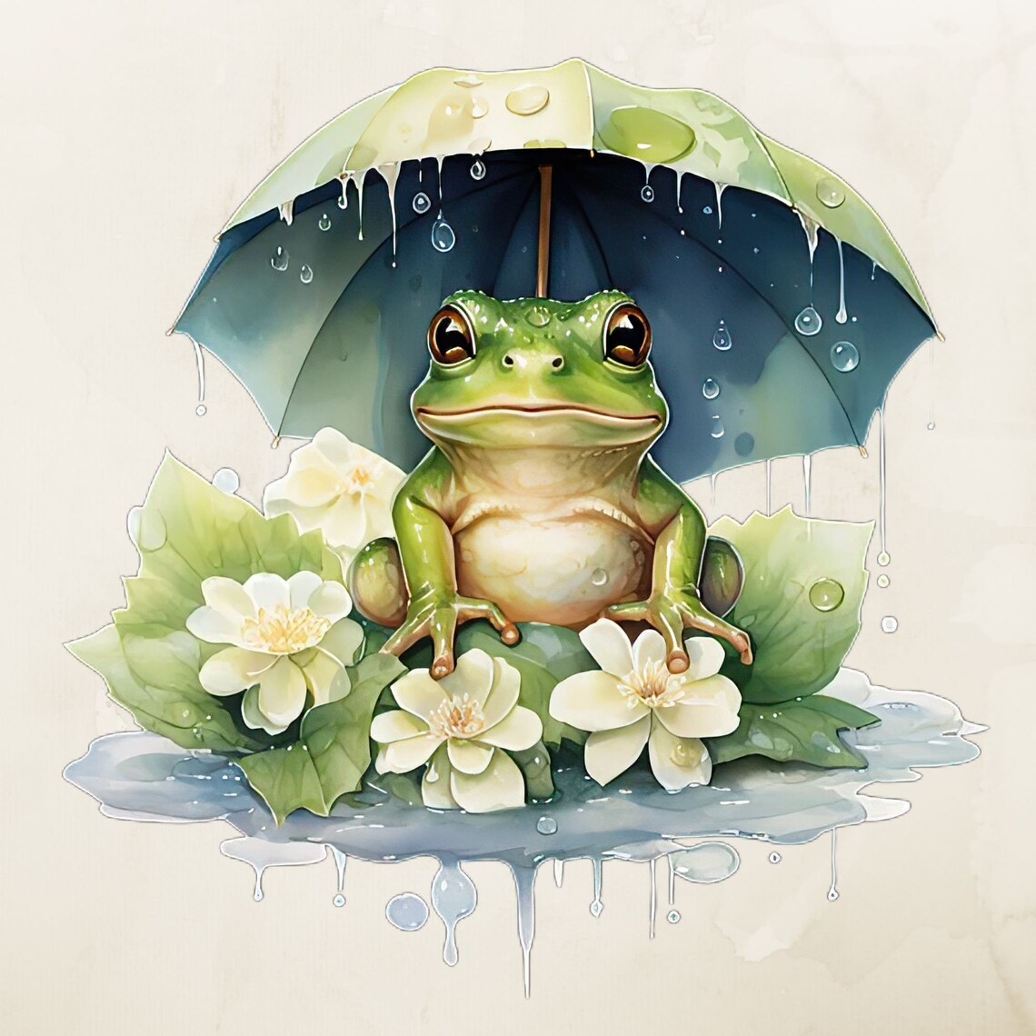 Frog With Umbrella Clipart, Green Frog Png, Frog Clipart, 8 High ...