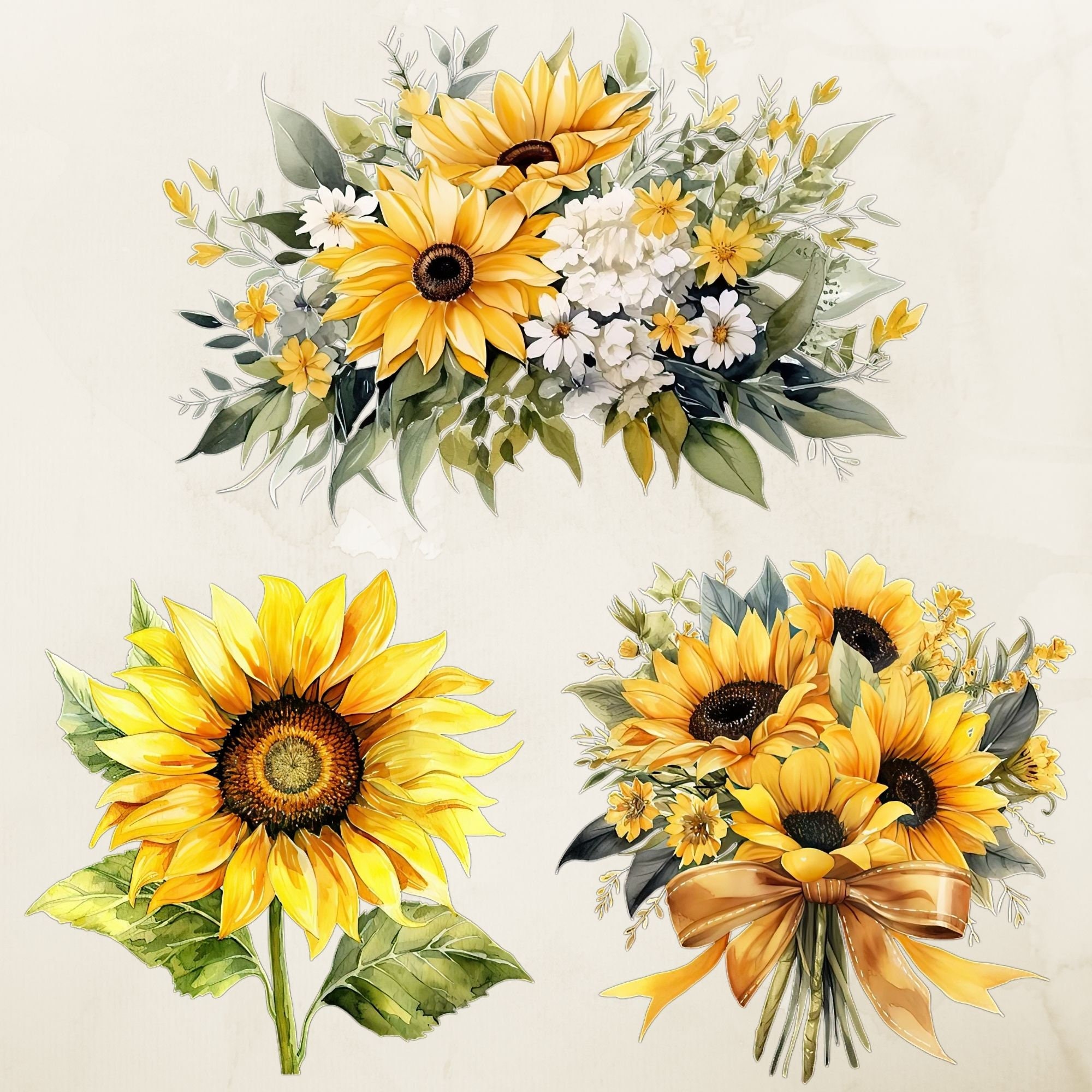 Watercolor Sunflower Bouquets, Sunflower Clipart, Watercolor Sunflower ...