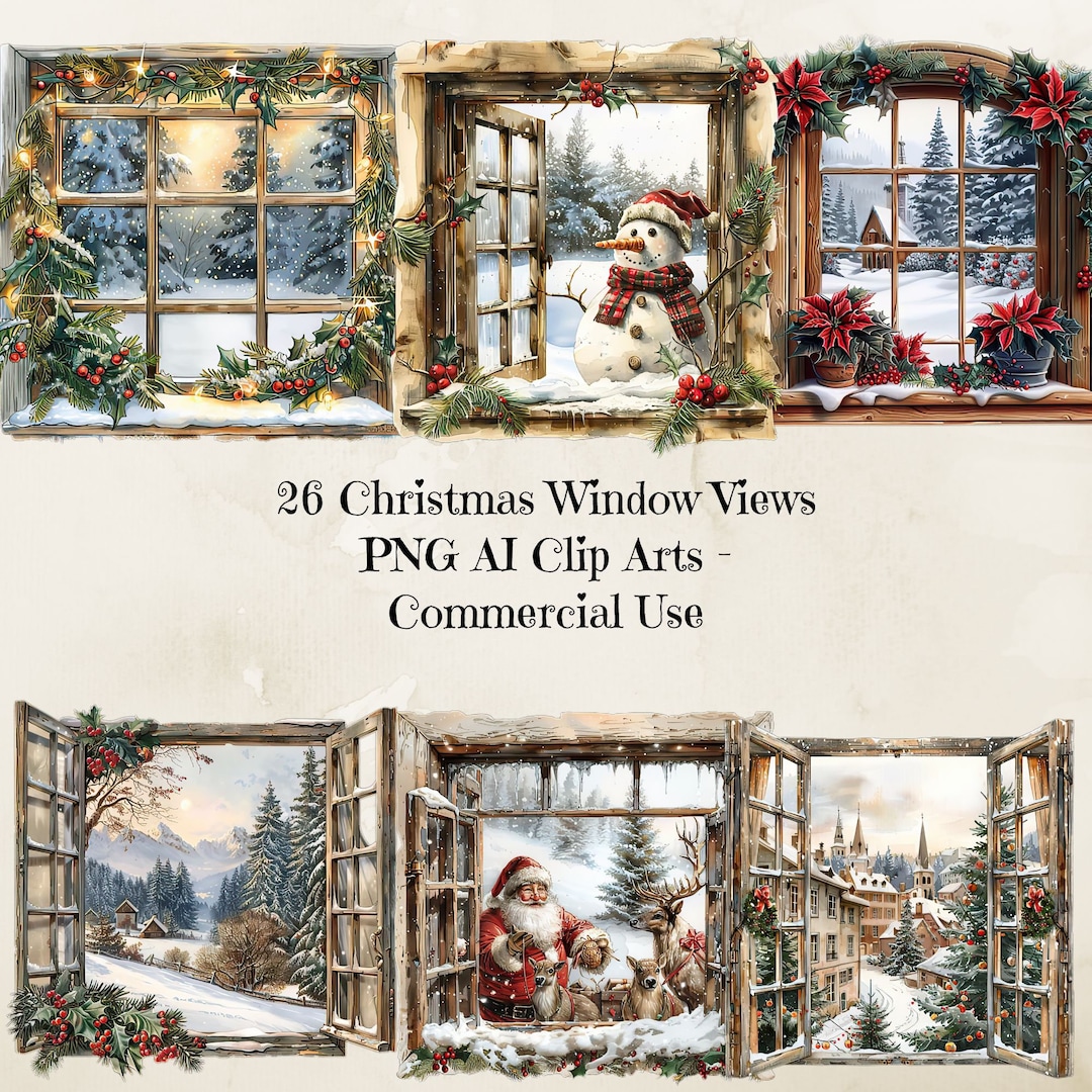 Watercolor Christmas Window Clipart, Christmas Window Png, Winter ...
