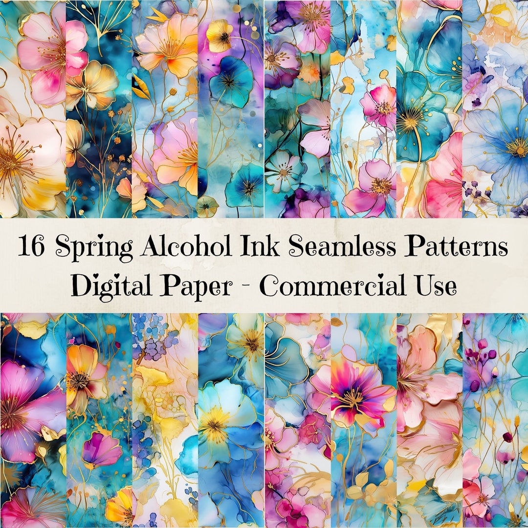 Spring Floral Alcohol Ink Seamless Patterns – Digital Paper (commercial ...