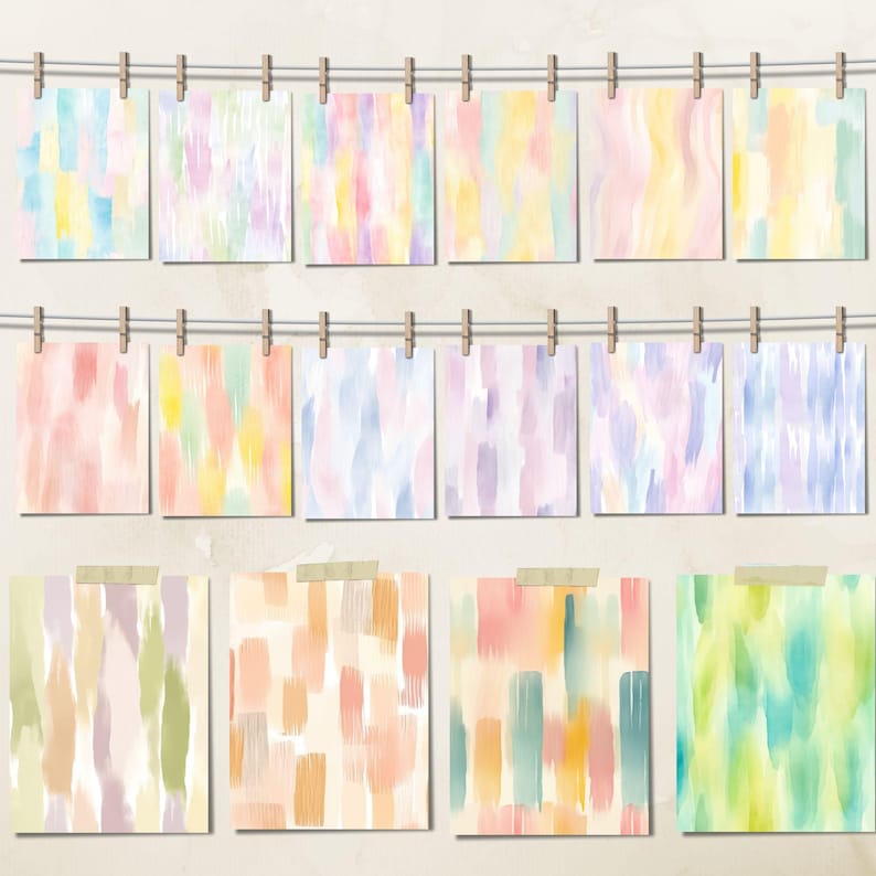 Pastel Brush Stroke Digital Paper, Colorful Brush Stroke Patterns ...