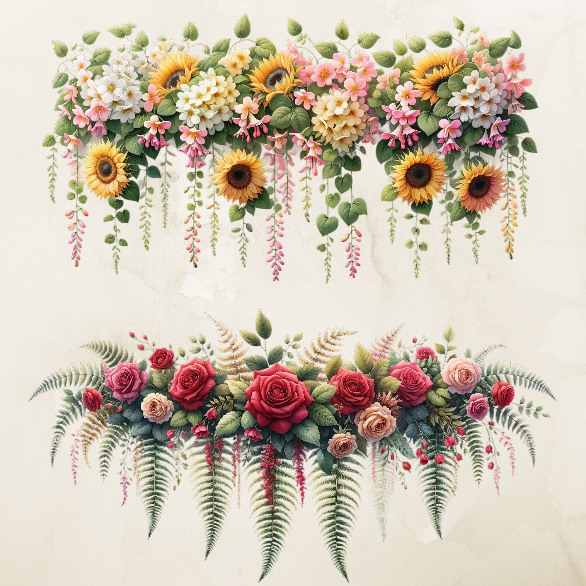 Spring Flower Garland Clipart, Spring Yellow Floral Garlands, Spring ...