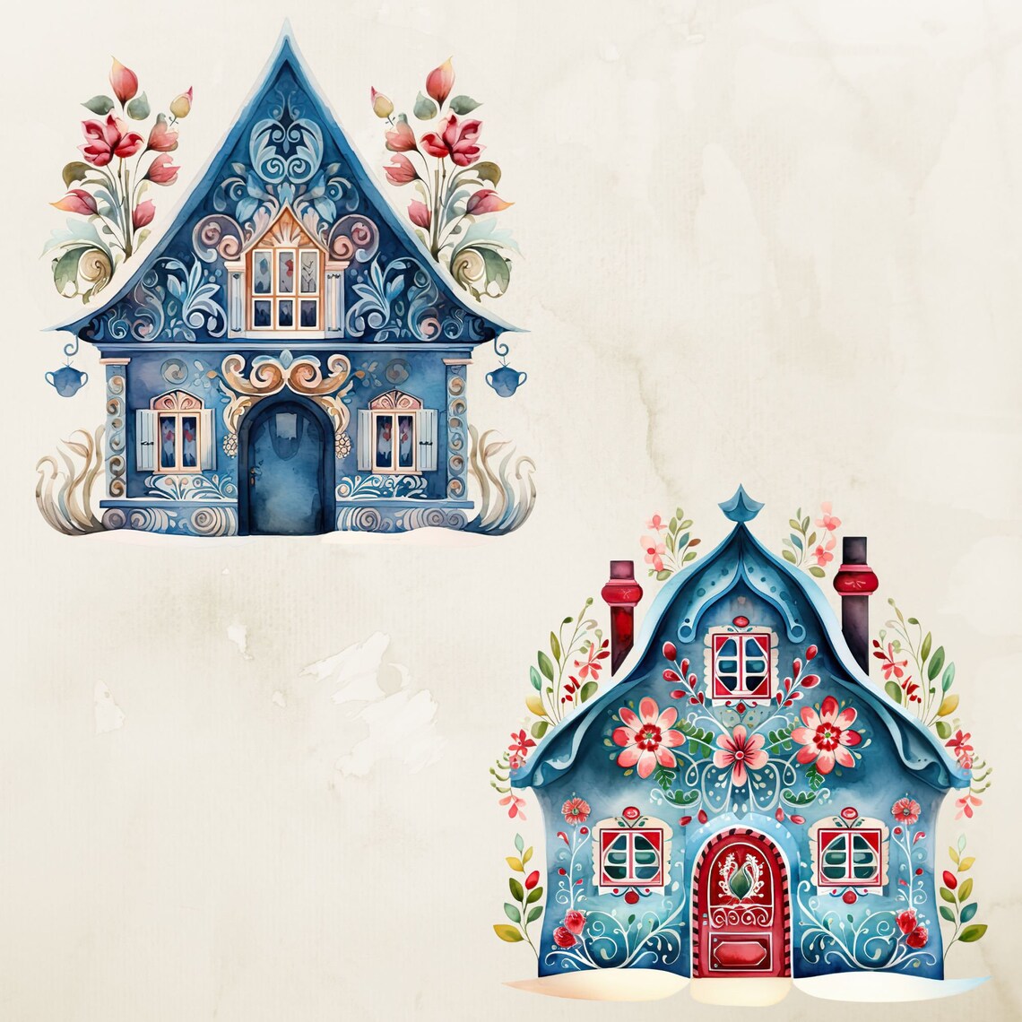 Watercolor Nordic Houses Clipart, Scandinavian Houses Clipart, Winter ...