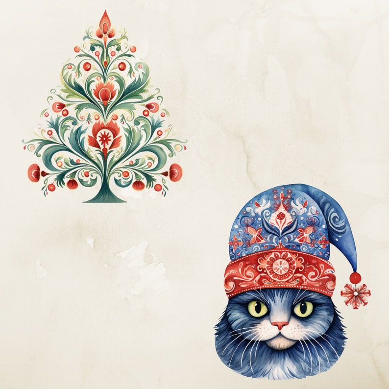 Folk Art Christmas Png Clipart, Scandinavian Christmas Clipart, Festive ...
