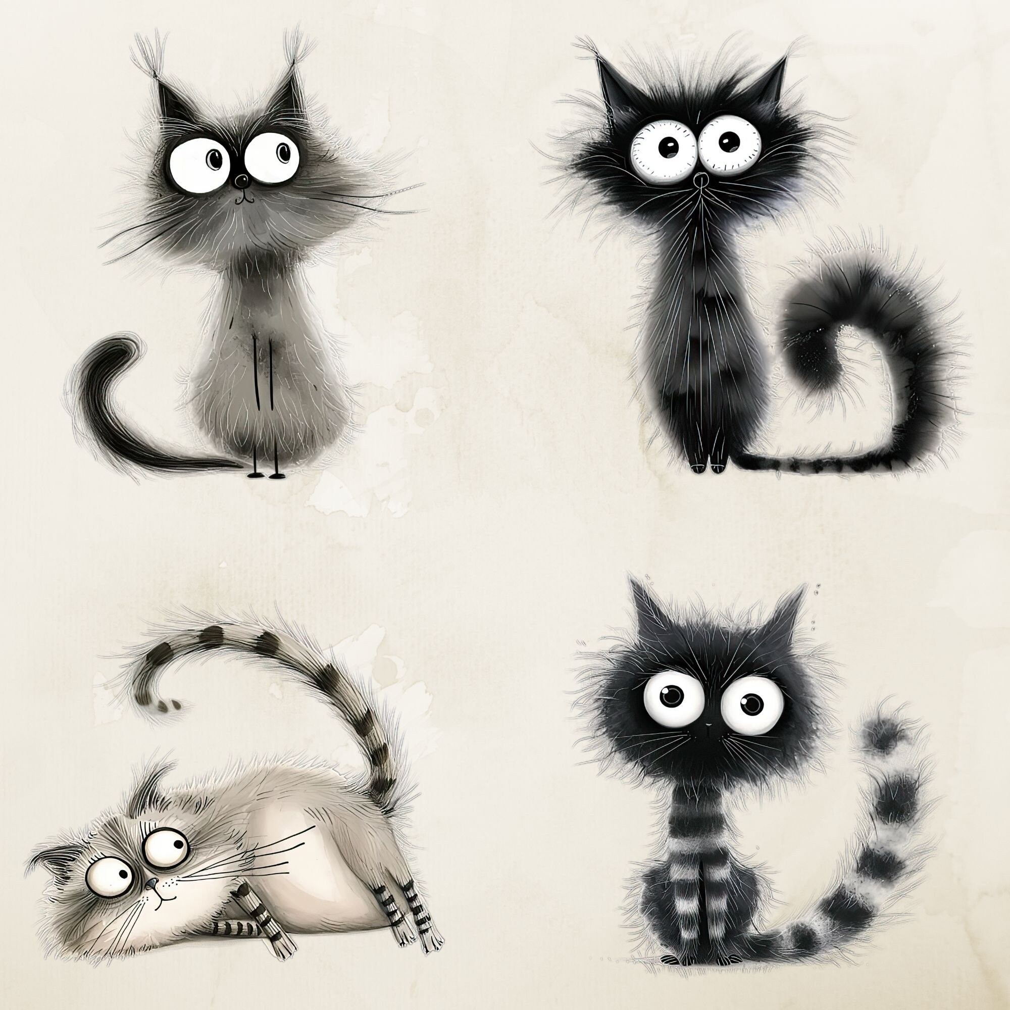 Quirky Cats Clipart, Cat Illustrative Clipart, Whimsical Cat, Quirky ...