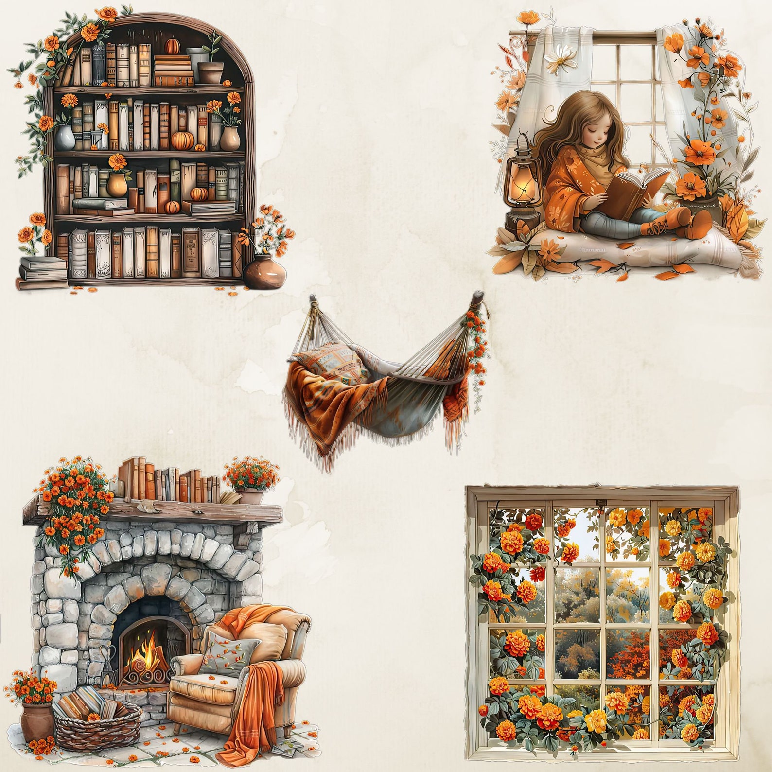 Fall Reading Clipart, Book Lover Fall Clipart, Trendy Bookish Png ...