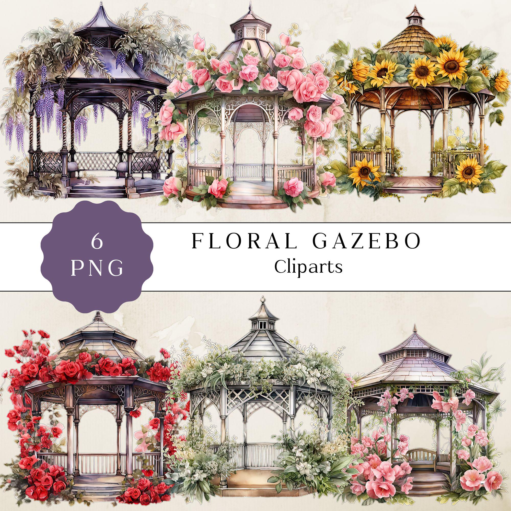 Watercolor Floral Gazebos Clipart, Watercolor Gazebo Clipart, Cute ...