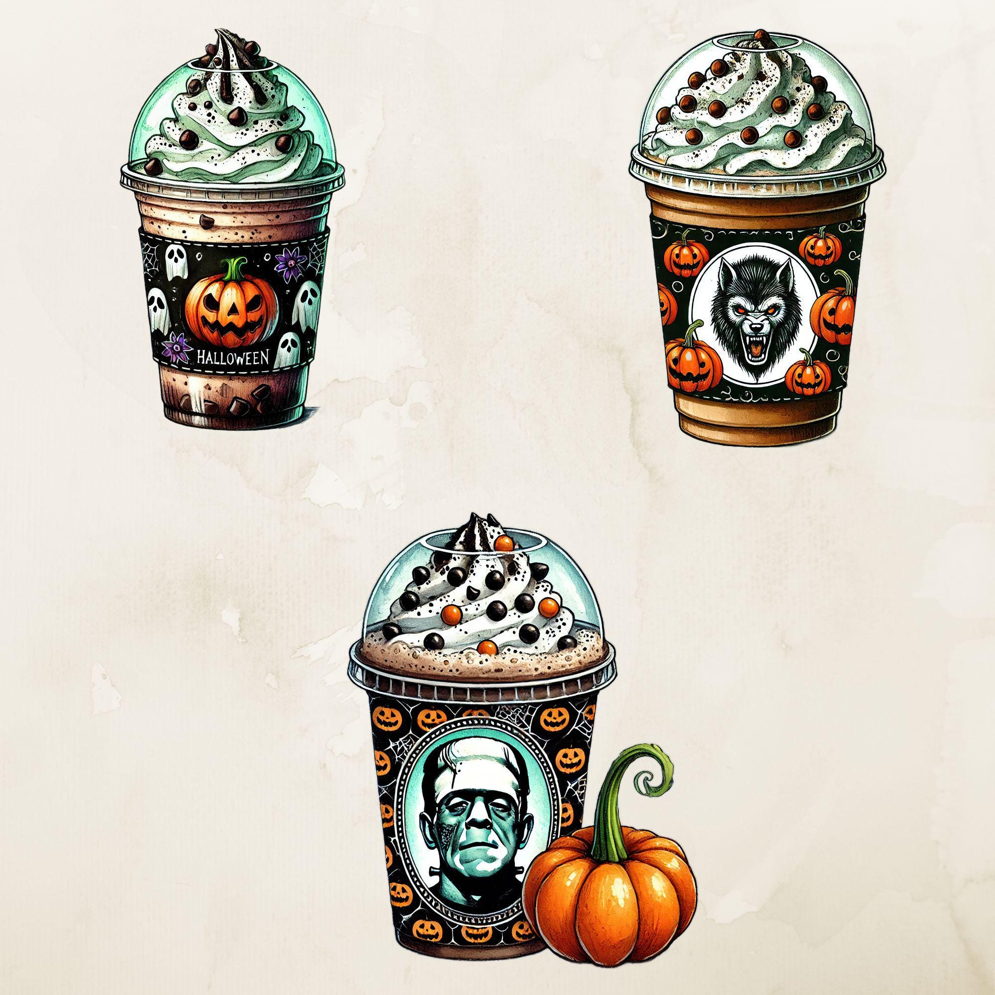 Halloween Coffee Clipart Set, Scary Gothic Watercolor Hot Coffee Drink ...