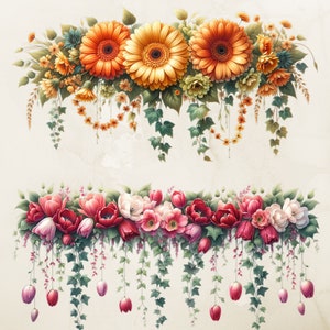 Watercolor Spring Floral Garland Clipart, PNG (digital Download) - Etsy