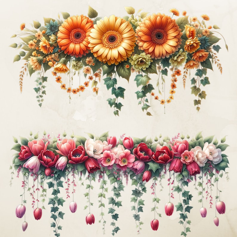 Watercolor Spring Floral Garland Clipart, PNG (digital Download) - Etsy