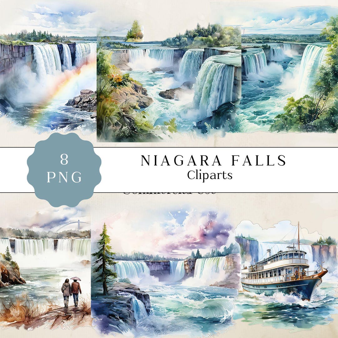 Niagara Falls Watercolor Clipart, Landscape PNG Set (instant Download ...