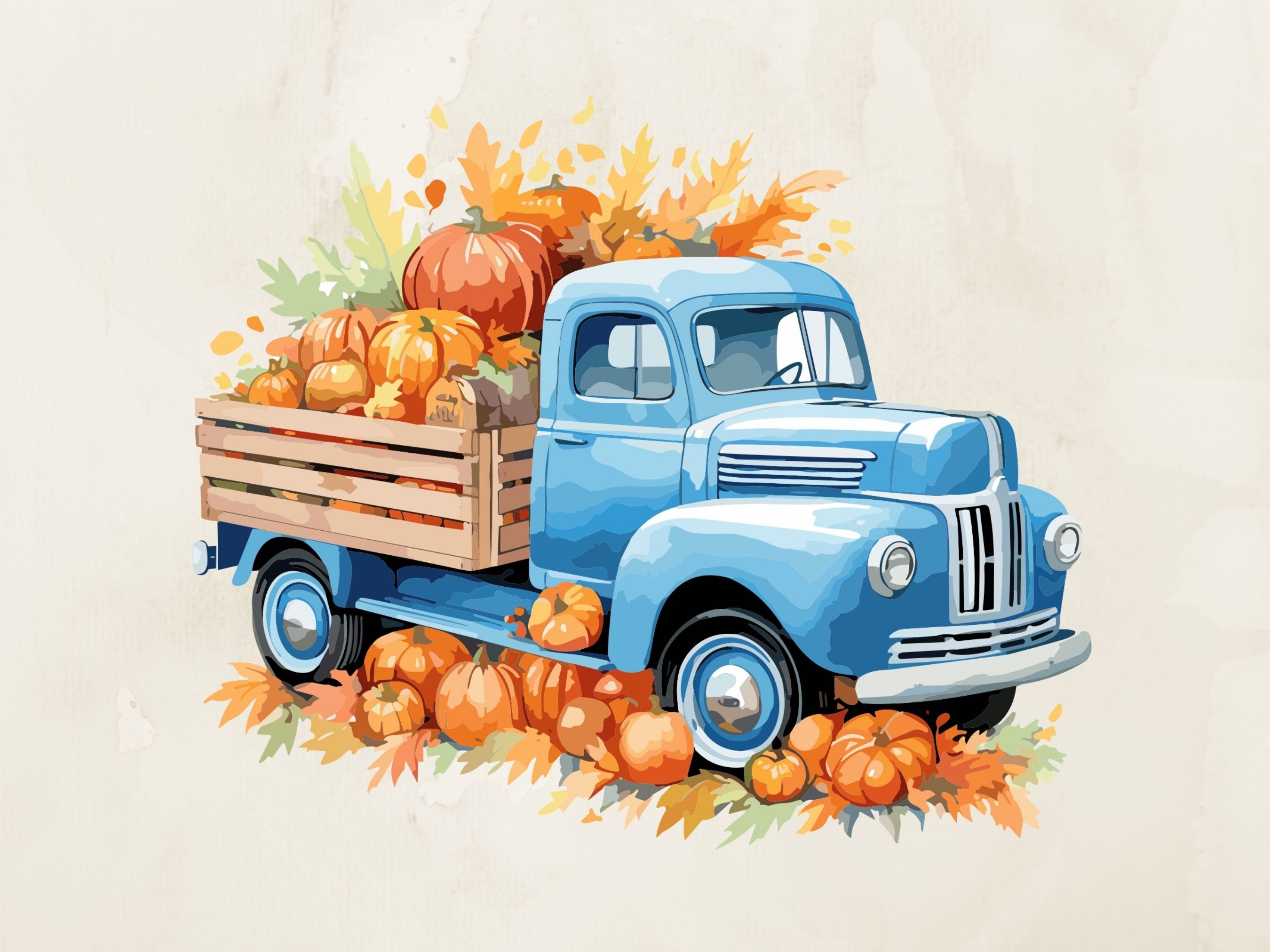 Watercolor Pickup Truck Clipart Fall Truck Png Pumpkins - Etsy