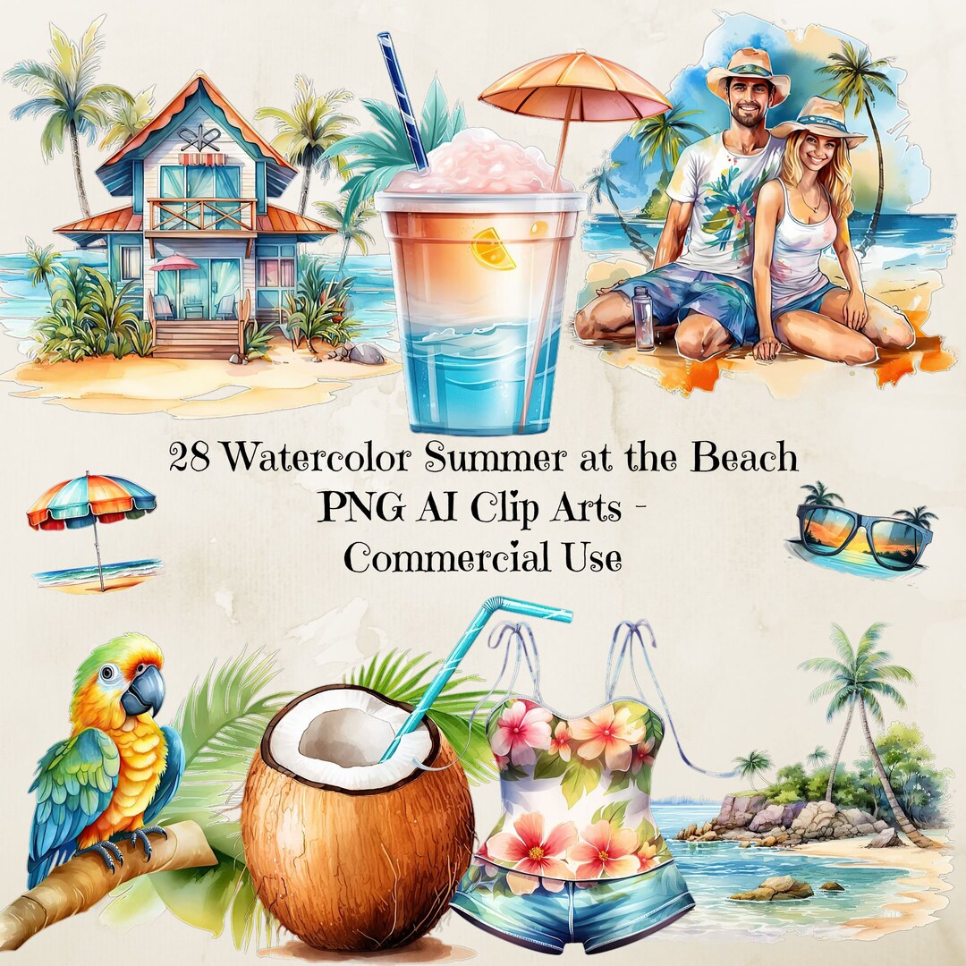 Summer at the Beach Clipart, Summer Beach Graphics, Tropical Beach ...