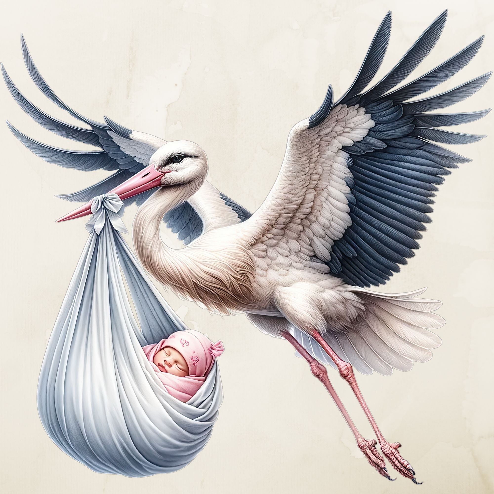 Stork Baby Girl Clipart, High Quality Png. Nursery Art, Stork Png, Baby ...