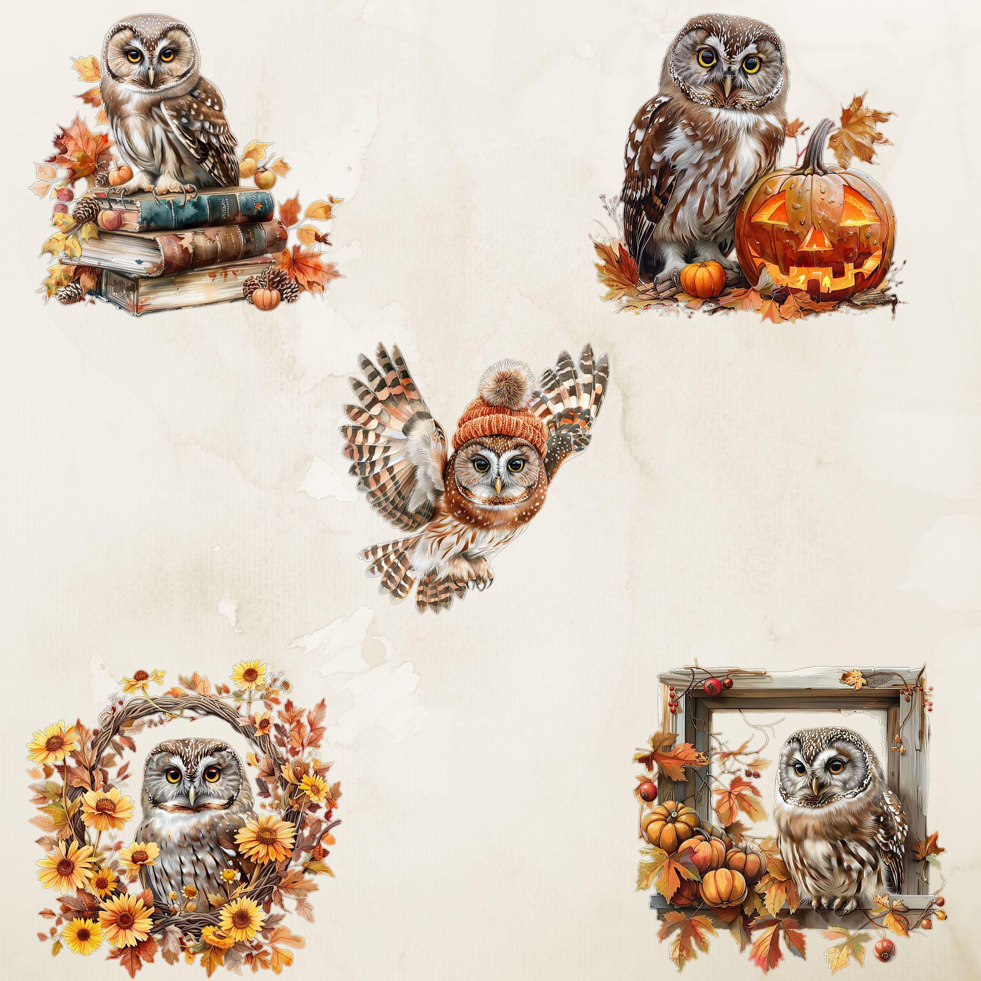 Autumn Owl Clipart, Autumn Cute Owl Watercolor Clipart, Halloween Owl ...