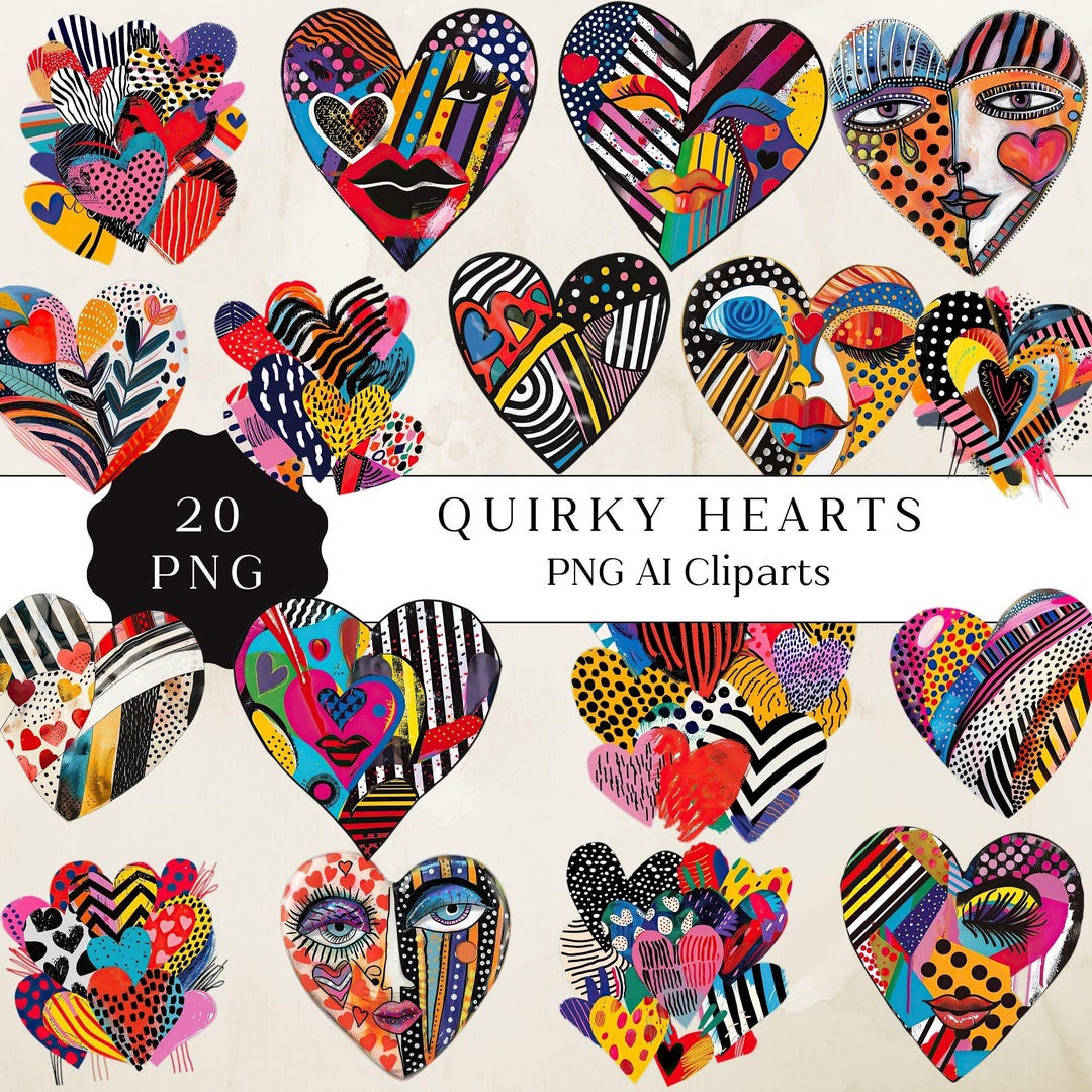 Quirky Hearts Clipart, Abstract Heart Clipart, Colorful Heart Png ...