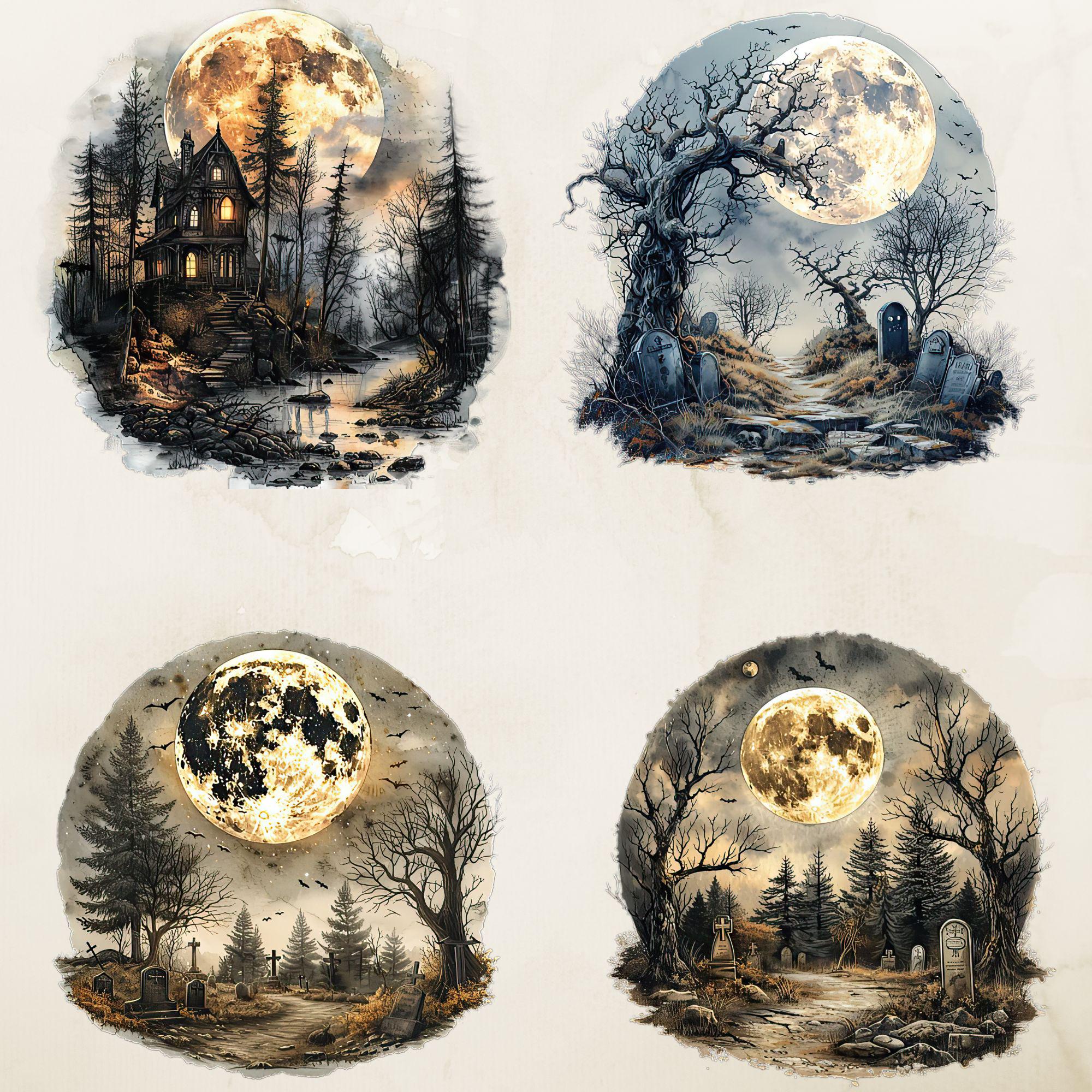 Spooky Full Moon Clipart, Halloween Party Decor, Full Moon Png, Glowing ...