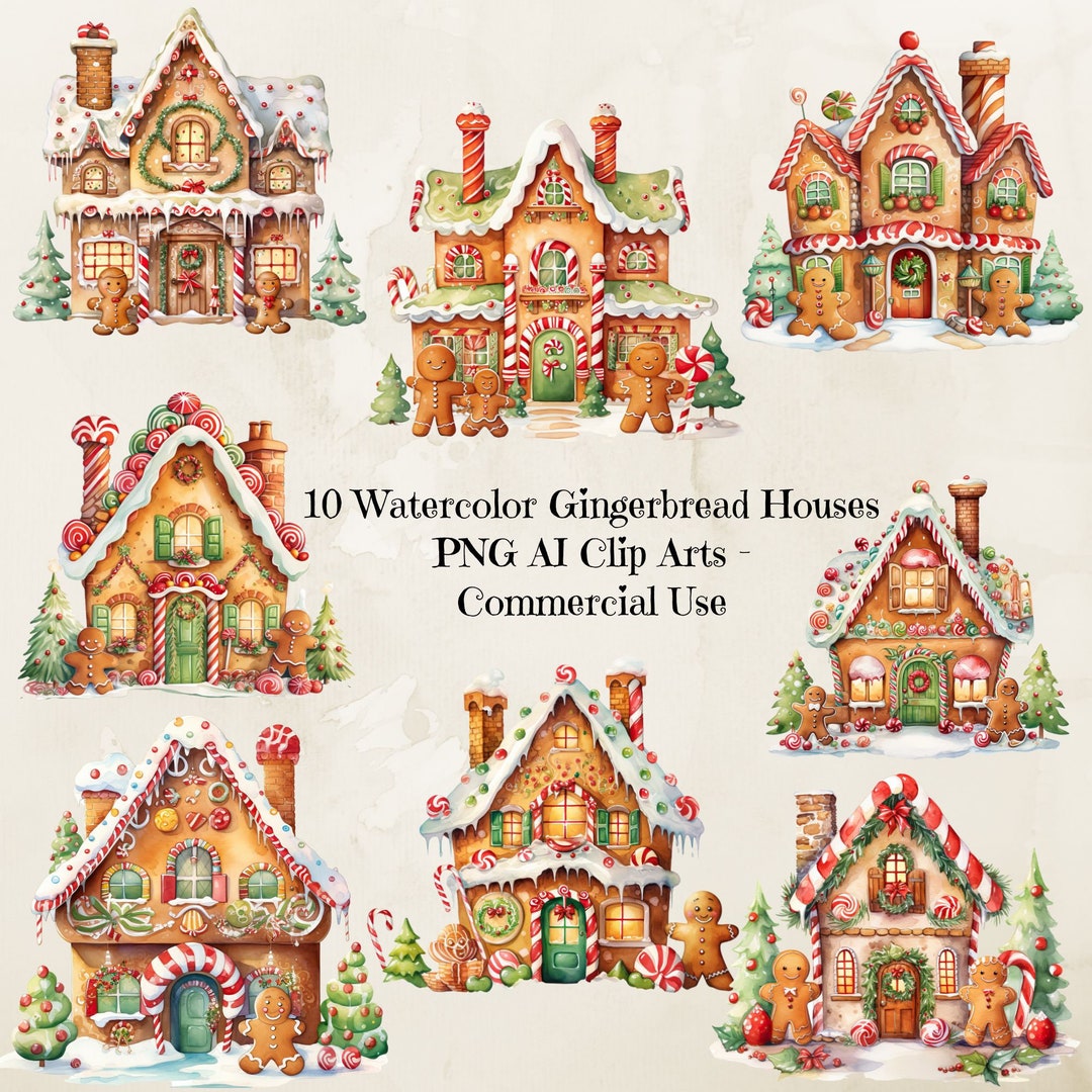 Watercolor Gingerbread House Clipart, Christmas Clipart, Gingerbread ...