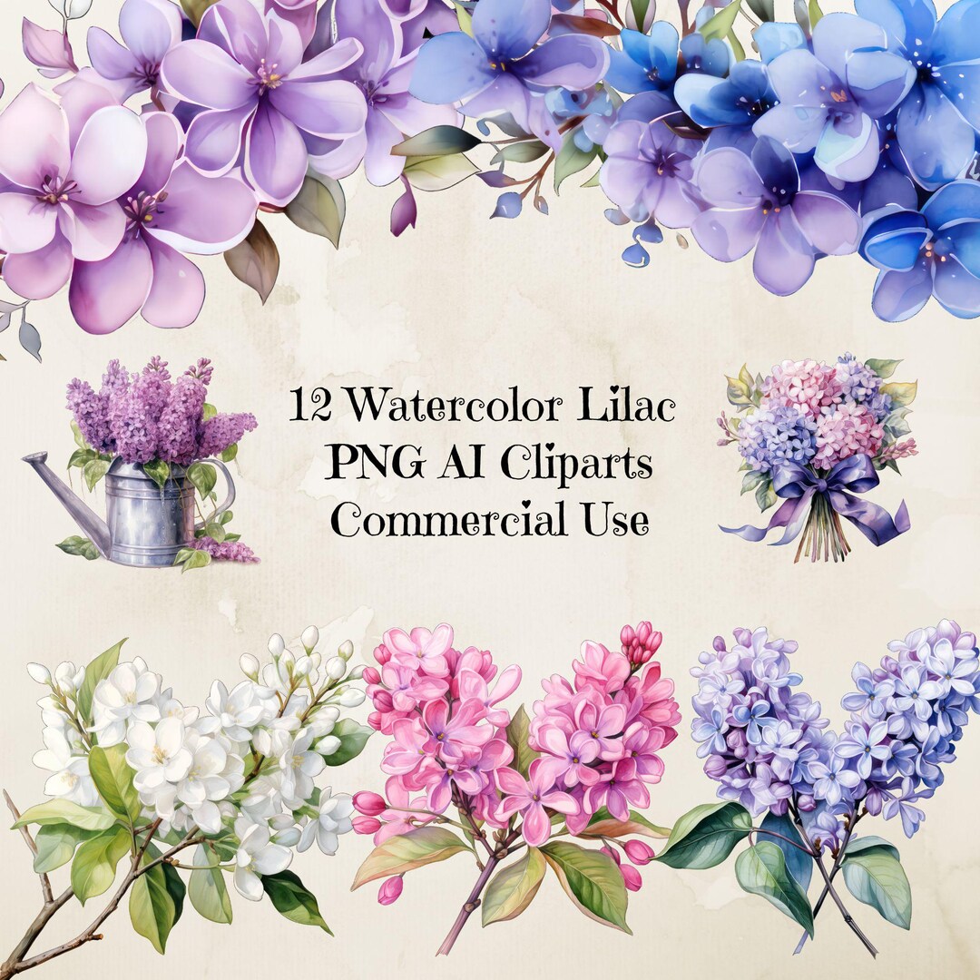 Lilac Garland Clipart, Lilac Bouquets PNG Files for Crafting ...