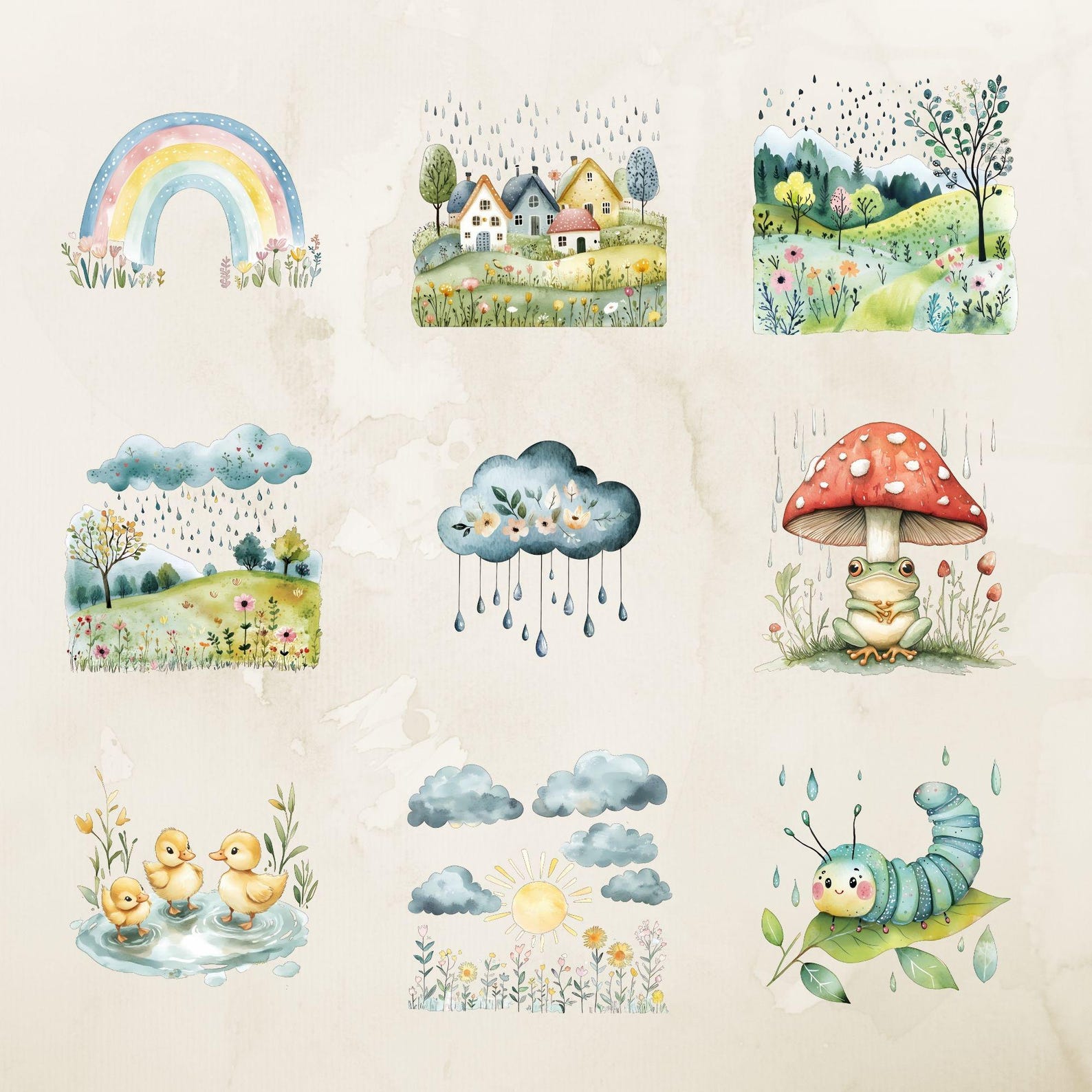 Watercolor April Showers Clipart, Spring Graphics (commercial Use PNG ...