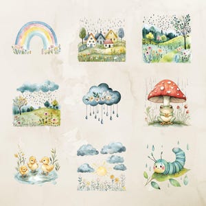 April Showers Clipart, Cute Spring Digital Art, Watercolor Spring ...