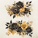 Black and Gold Bouquet Clipart, Watercolor Floral Clipart Bouquets ...