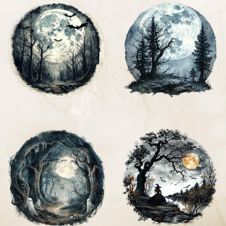 Spooky Full Moon Clipart, Halloween Party Decor, Full Moon Png, Glowing ...
